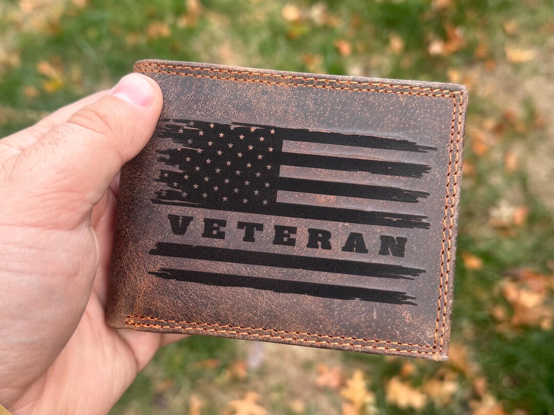 Engraved American Flag Leather Wallet – Personalized RFID Bi-fold - Etsy
