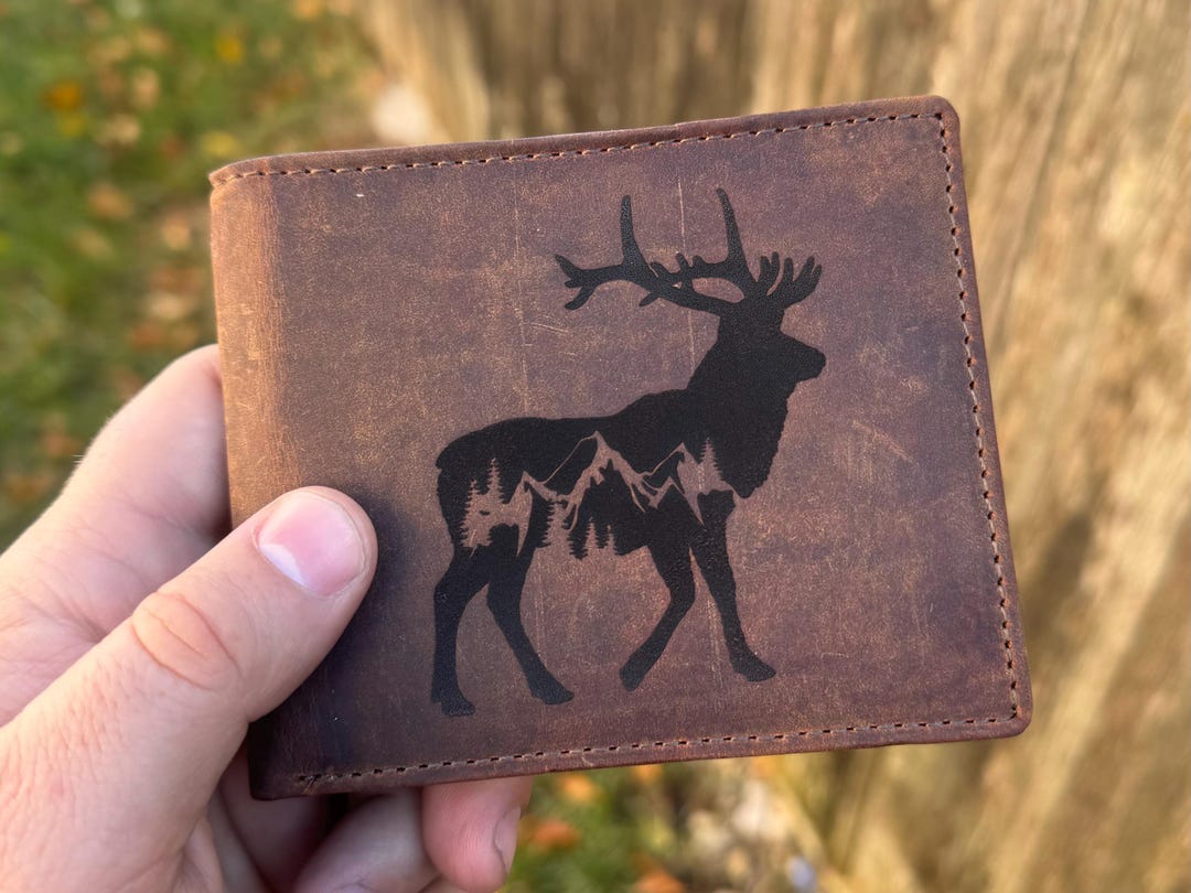 Elk Hunting Leather Wallet for Men. Personalized Hunting Gift for ...