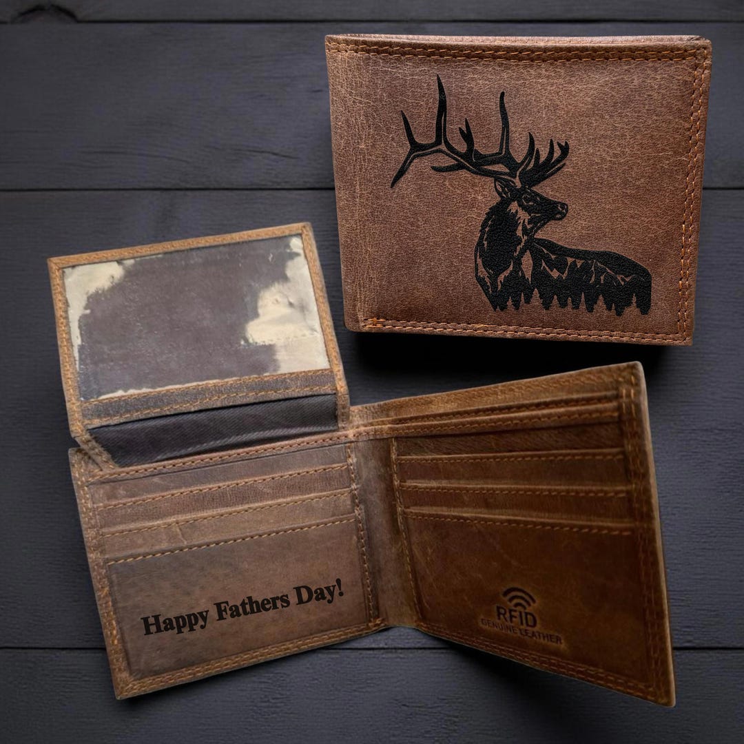 Personalized Elk Hunting Wallet for Men – Engraved Genuine Leather Bi ...