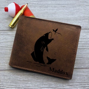 Mens Rustic Leather Fishing & Fish Wallet. Multiple Designs and ...
