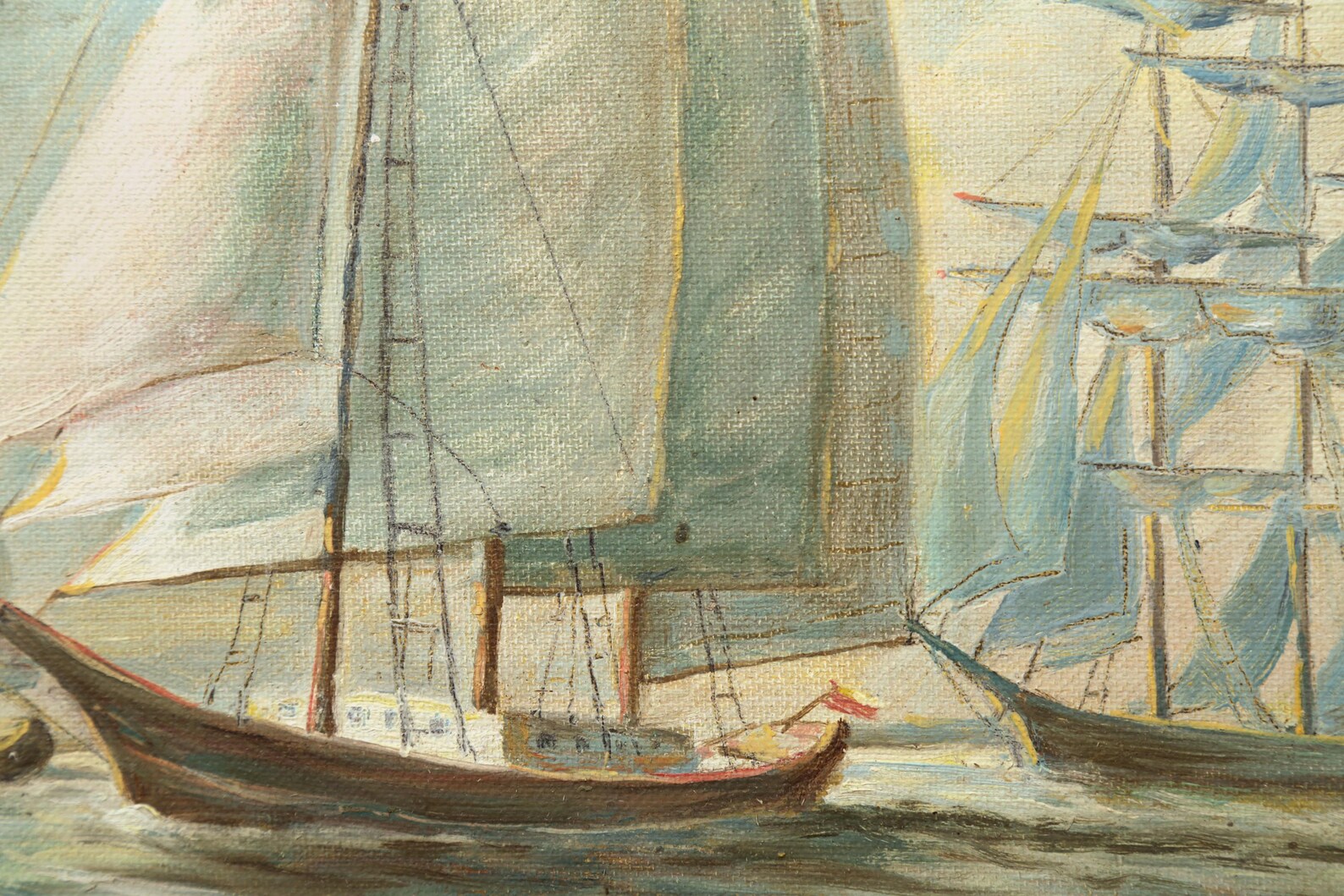 Three Multi-masted Sailing Ships Cruising the Ocean Tranquil Sea Clouds ...