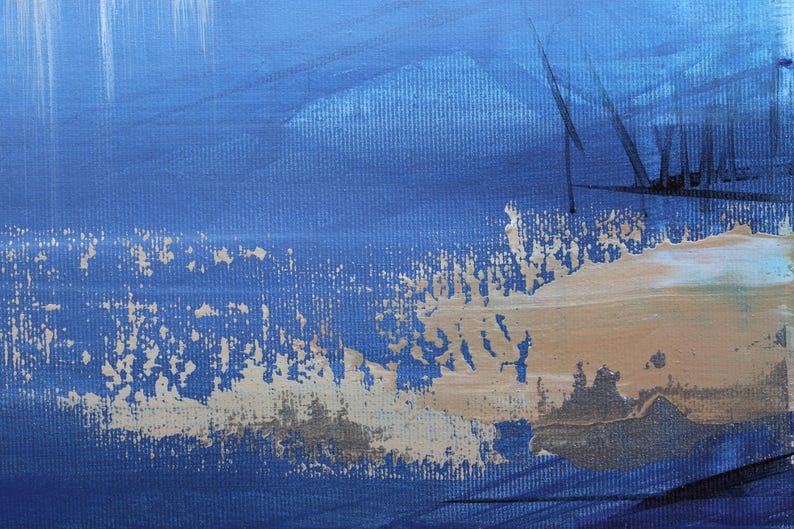 Sas V. Acrylic Painting Sailing Ships Tihany Balaton Blue Gold Colors ...
