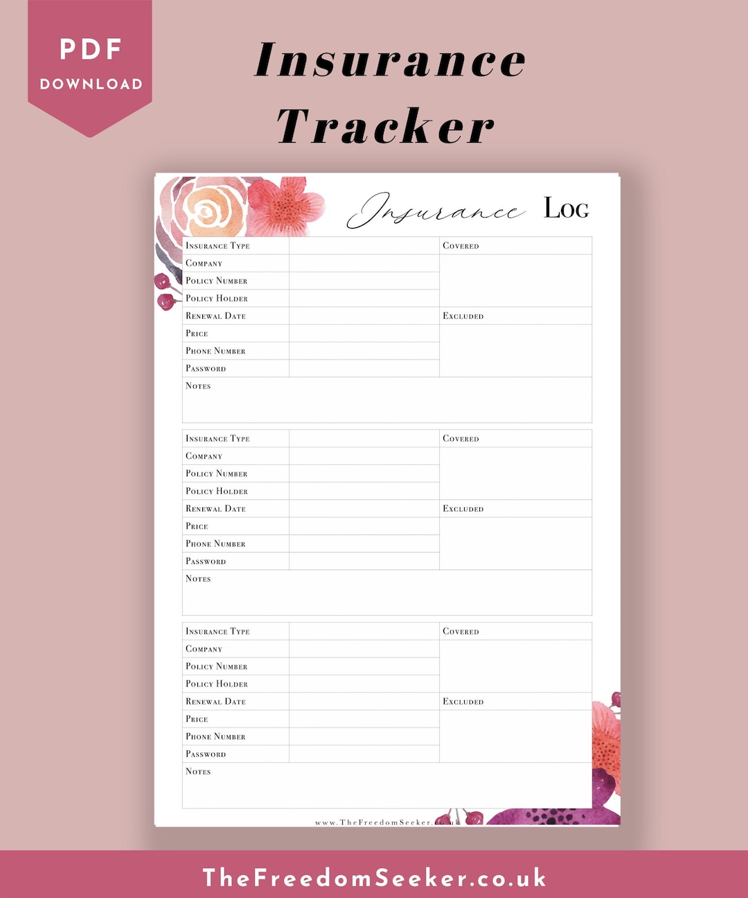 Printable Insurance Tracker - Etsy