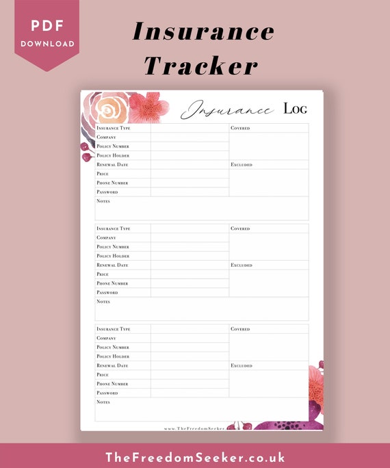 Printable Insurance Tracker | Etsy