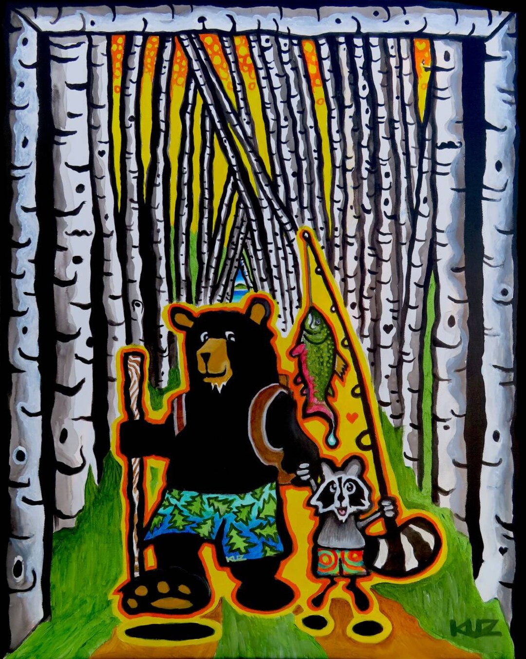 Birch Trees Birch Wood Print Bear Raccoon Bears Camp - Etsy