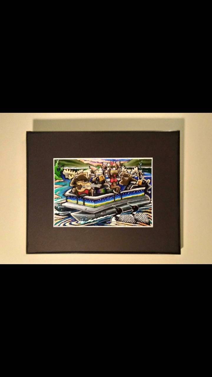 Pontoon Boat Lake Decor Print Party Barge Wall Art Cabin - Etsy