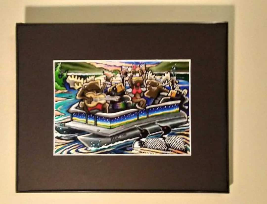 Pontoon Boat, Lake Decor, Print, Party Barge, Wall Art, Cabin Decor ...