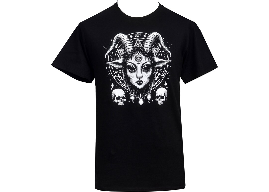 Men's Satanic T-shirt Gothic Baphomet Horned God Pan Demonic Pagan Goth ...