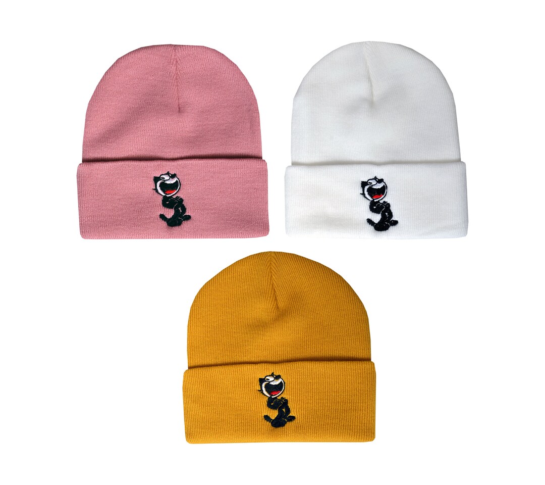 Dusty Rose Pink Felix the Cat Embroidered Winter Beanie 1920's Vintage ...
