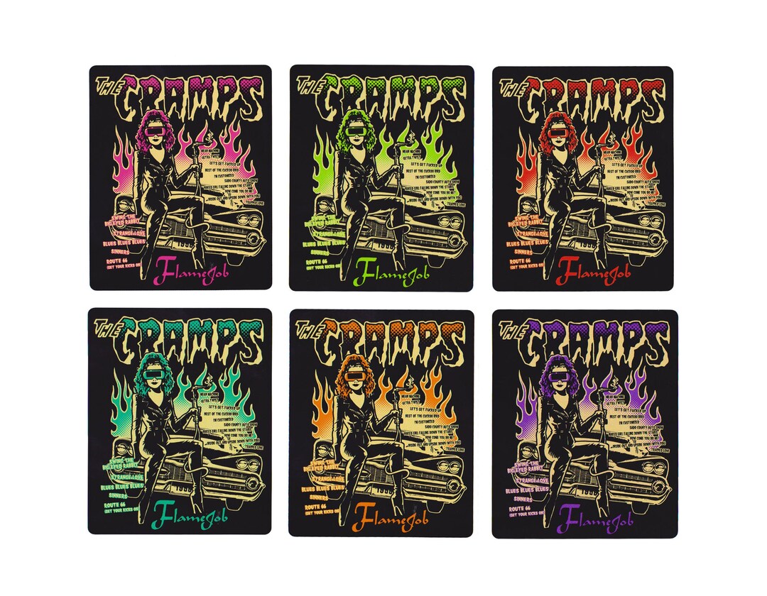 The Cramps Psychobilly Vinyl Stickers Decal Vince Ray Flame job Poison ...
