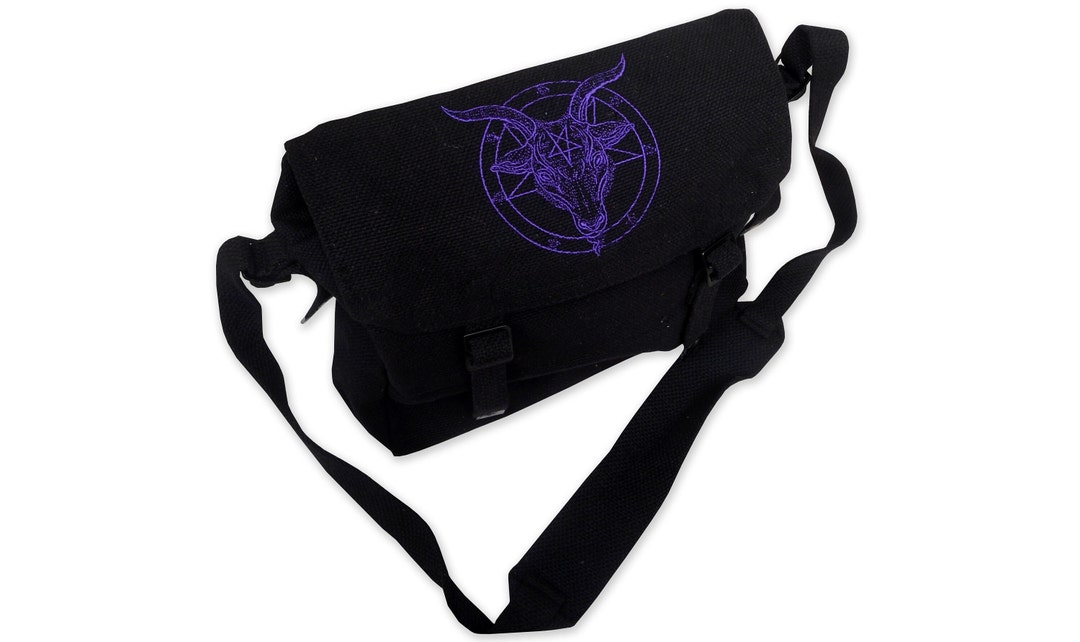 Satanic Baphomet Adjustable Cotton Canvas Shoulder Bag Gothic Demonic ...