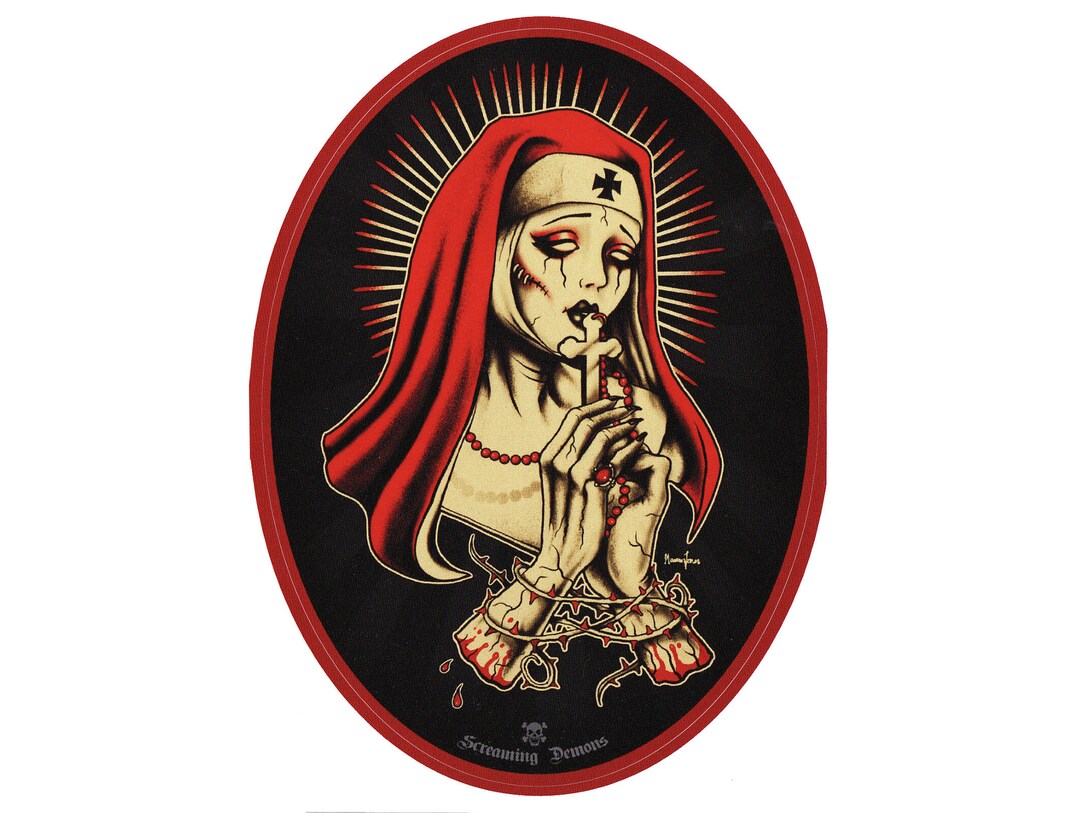 Zombie Nun Vinyl Sticker Decal Dark Religious Rosary Beads Blood Gothic ...