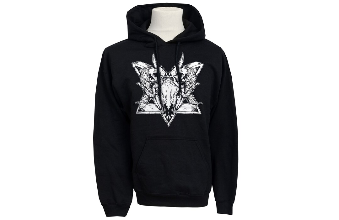Unisex Satanic Hoodie Baphomet Goat Skull Gothic Pentagram Horns Devil ...