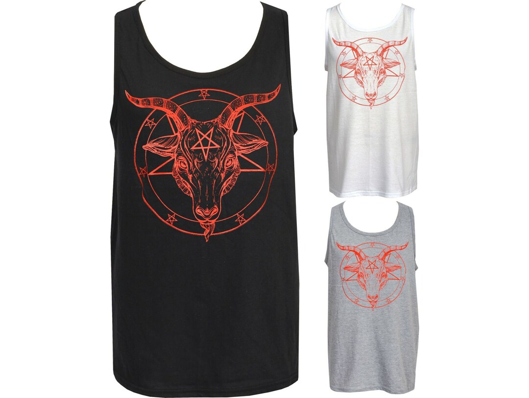 Mens Baphoment Tank Top Pentagram Satanic Occult Church Satan Goat Goth ...