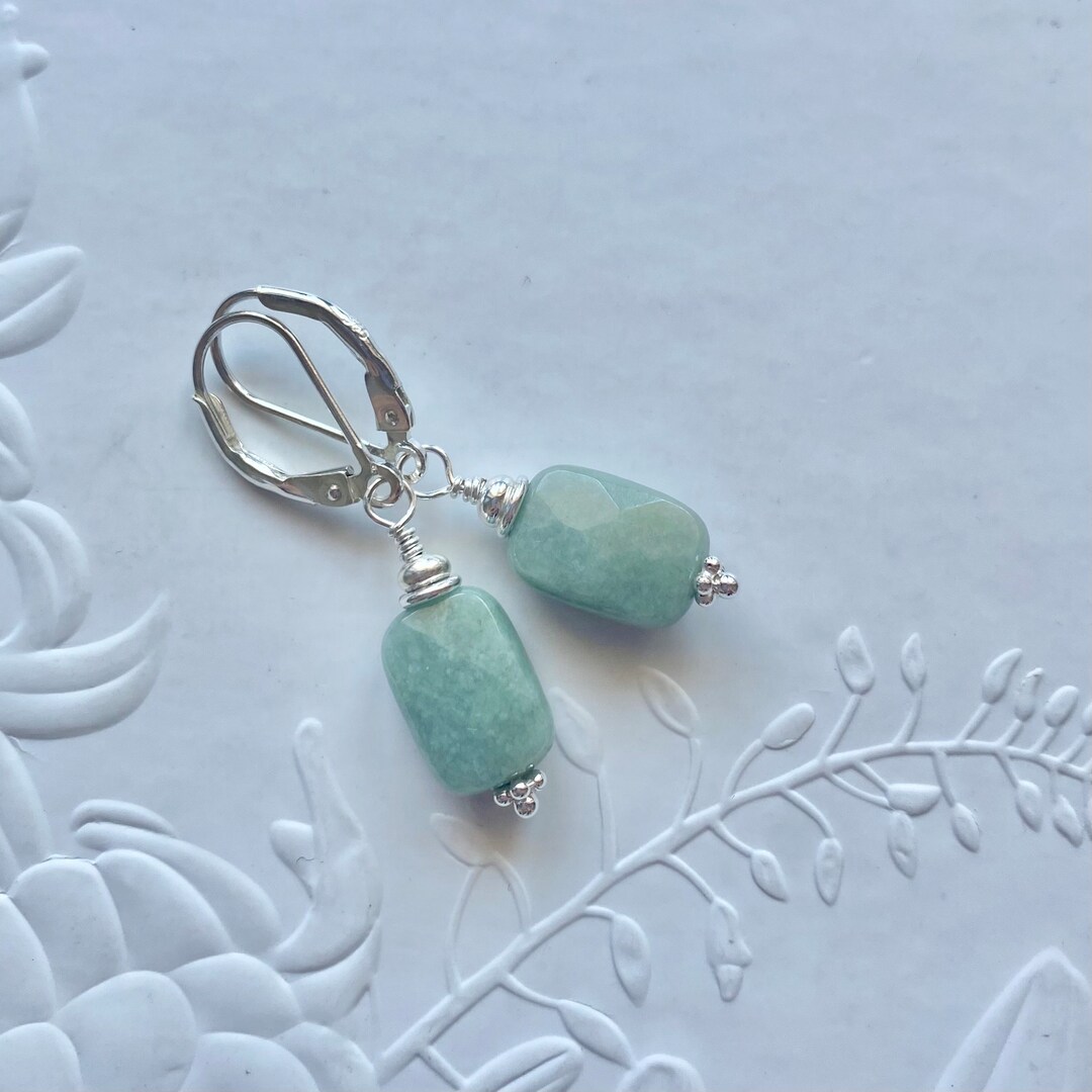 Sterling Silver Faceted Burmese Jade Earrings, Handmade Natural Jadeite ...
