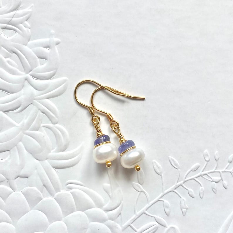 Tanzanite and Pearl Sterling Silver Earrings: Handmade Birthstone ...