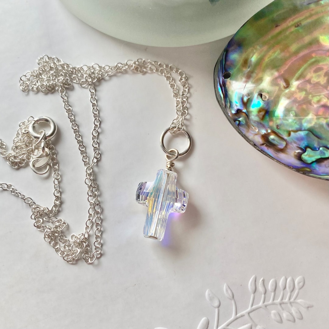 Aurora Borealis Crystal Cross Pendant, Sterling Silver Necklace With ...