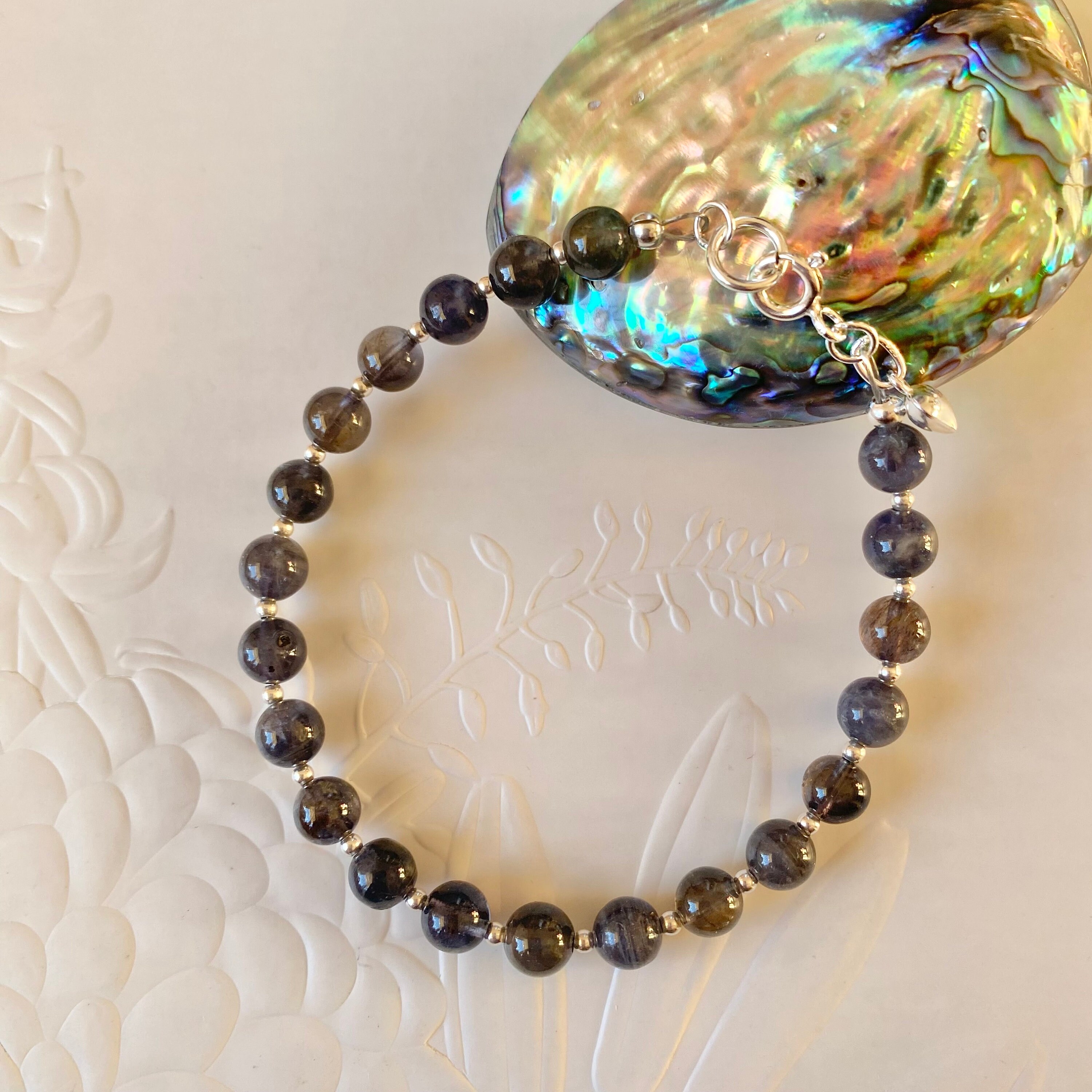 Iolite and Sterling Silver Bracelet, Handmade Gemstone Beaded Bracelet ...