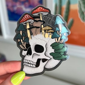 Mushroom Skull Metallic Sticker - Etsy