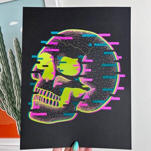 Glitch Skull Foil Print - Etsy