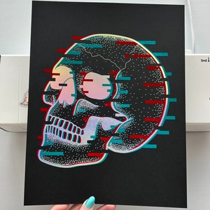 Glitch Skull Foil Print - Etsy