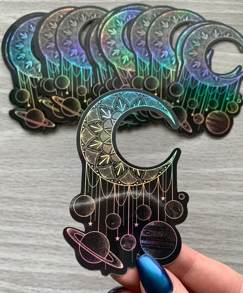 Galactic Moon Holographic Sticker - Etsy