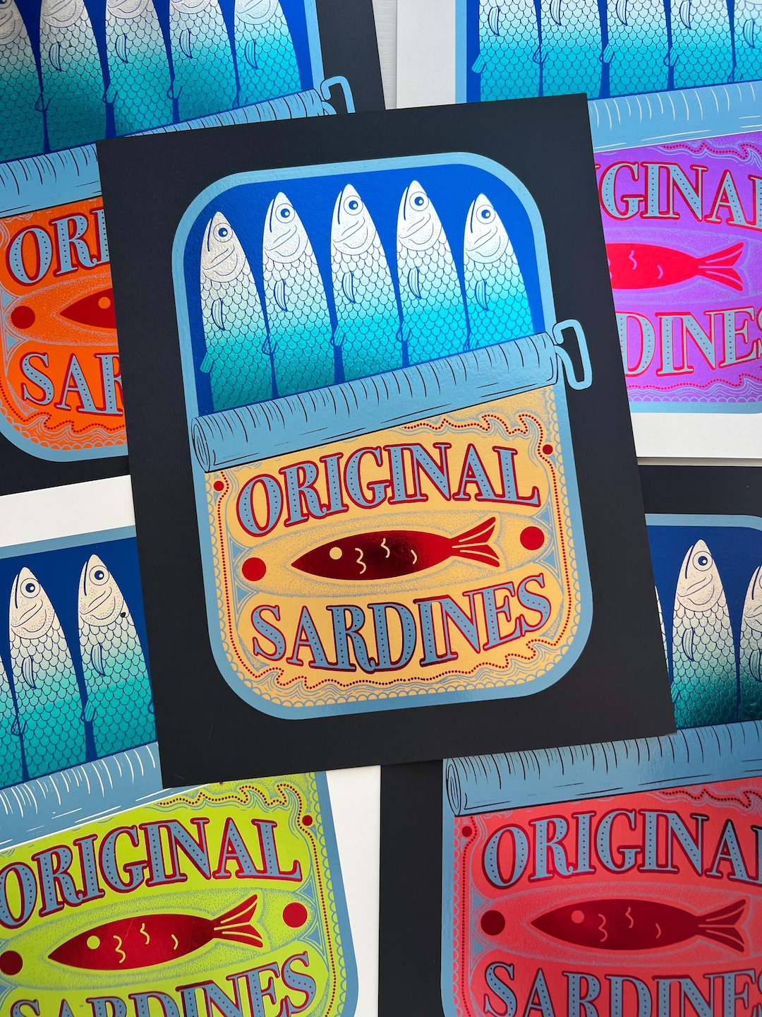 Tinned Fish Handmade Foil Print - Etsy