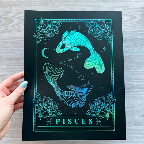 PISCES Zodiac Tarot Card A5 Art Print Only Celestial Astronomy - Etsy