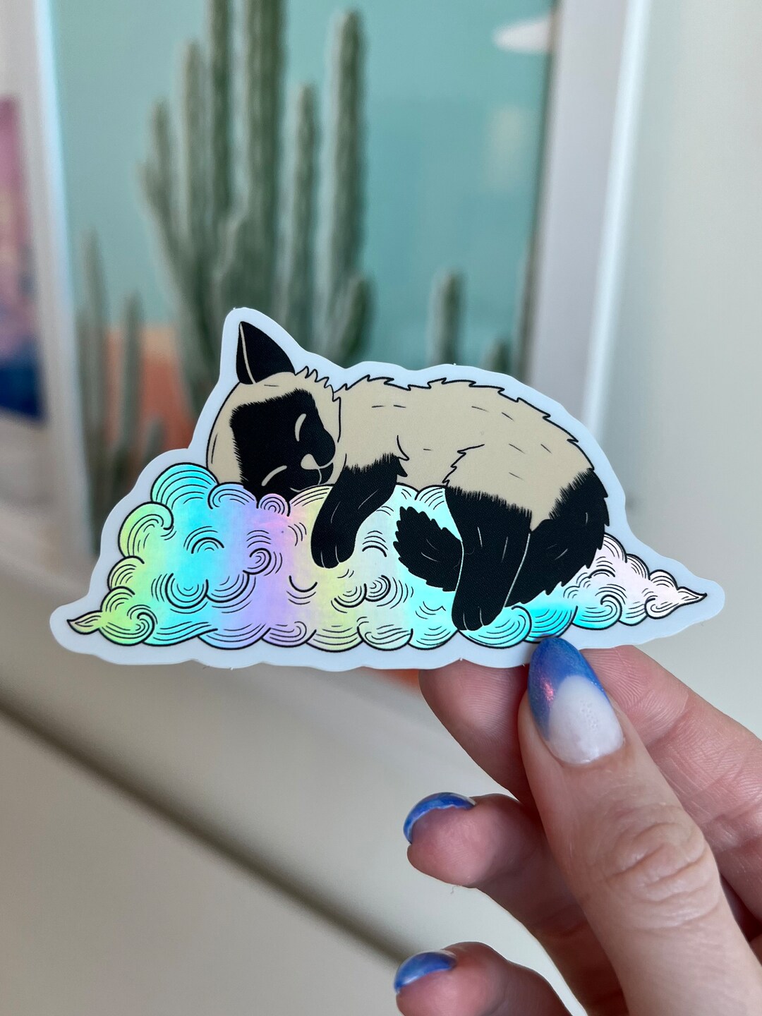Cloud Cat Holographic Vinyl Sticker - Etsy