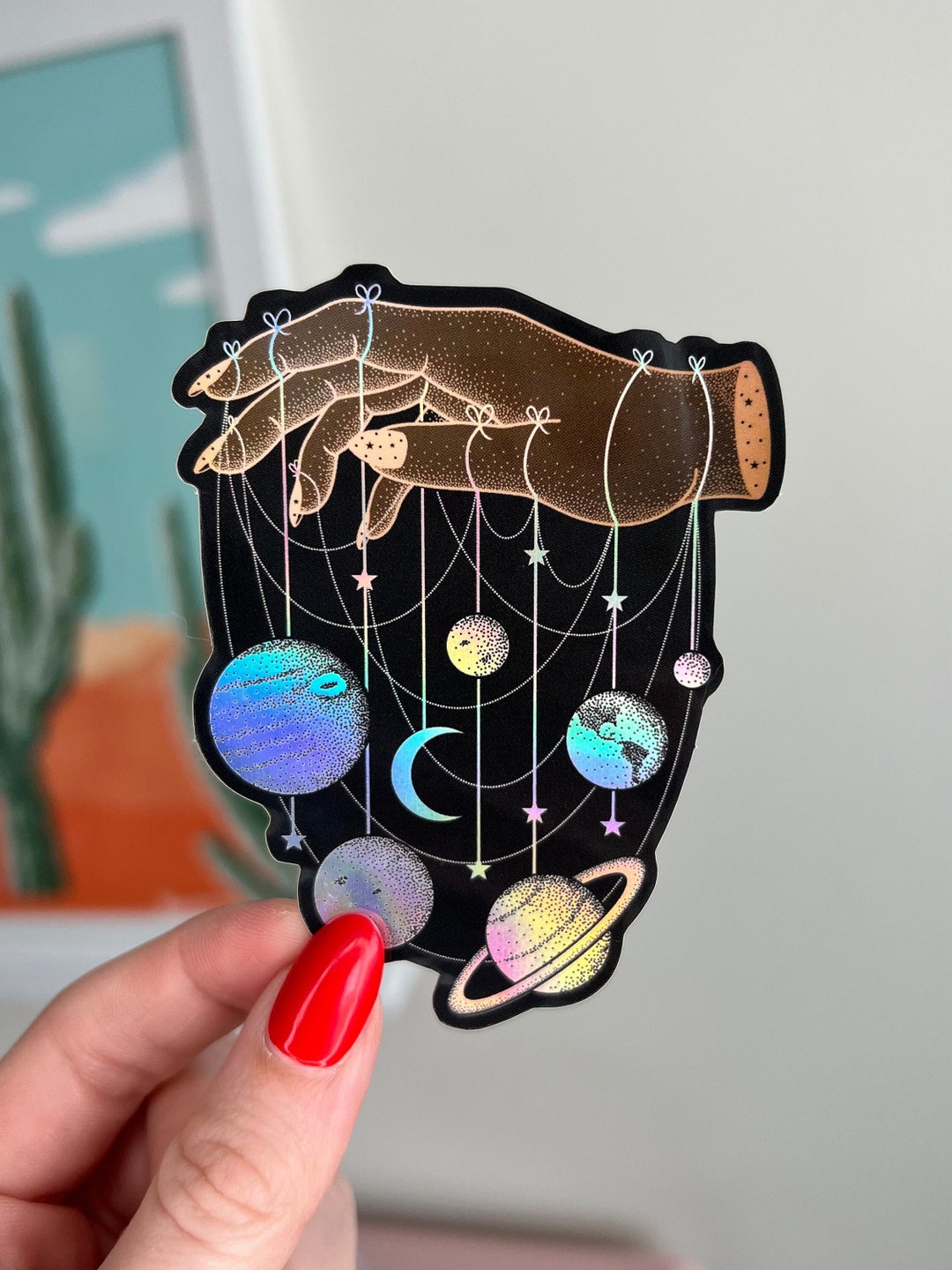 Galaxy Hand Holographic Waterproof Sticker - Etsy