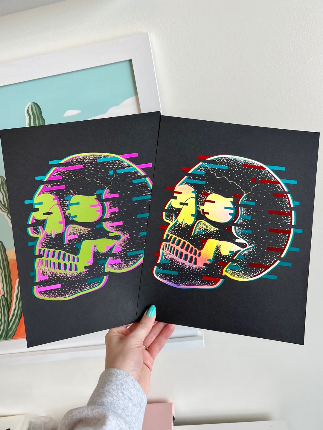 Glitch Skull Foil Print - Etsy