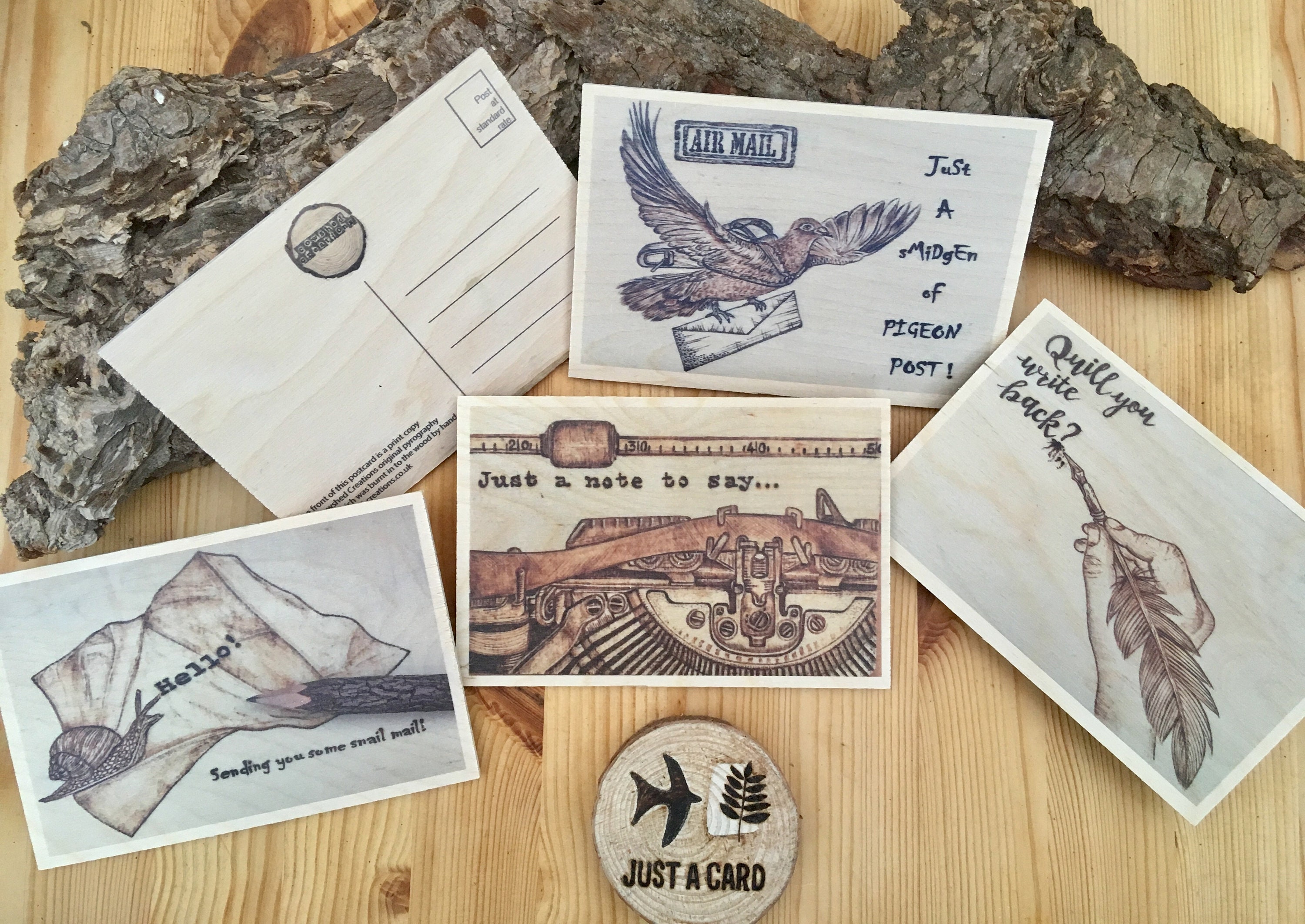 Wooden Postcards / Set of Four / Woodburning Art Prints / - Etsy
