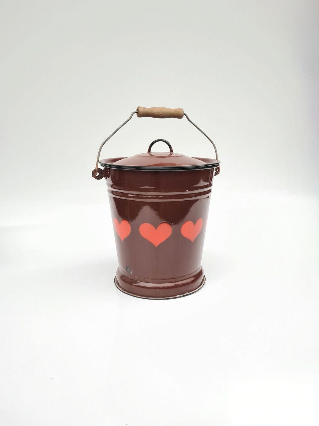 70s Scandinavian Vintage Enamel Bucket With Lid Swedish Retro Vibes - Etsy