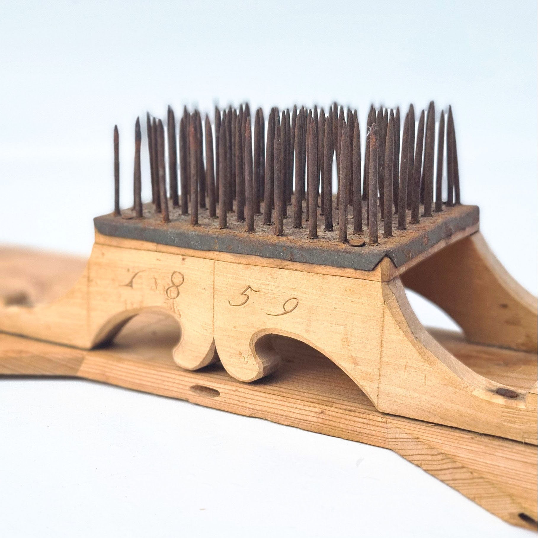 Dated 1859 Wooden Flax Hackle Norwegian Folkart Hemp Hetchel Old Tools ...