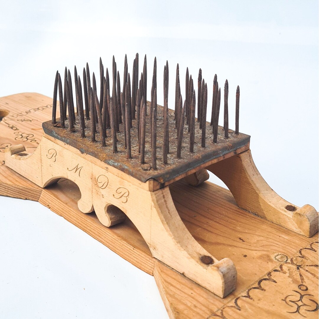 Dated 1859 Wooden Flax Hackle Norwegian Folkart Hemp Hetchel Old Tools ...