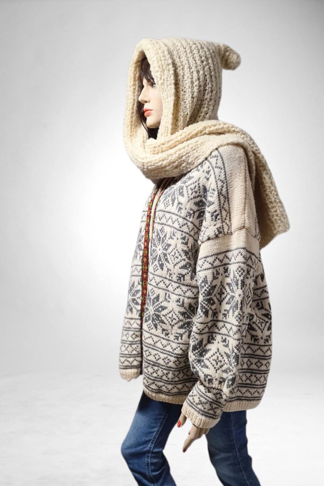 Norwegian Star Kofte Selburose Wool Sweater Hand Knitted Cardigan XL ...