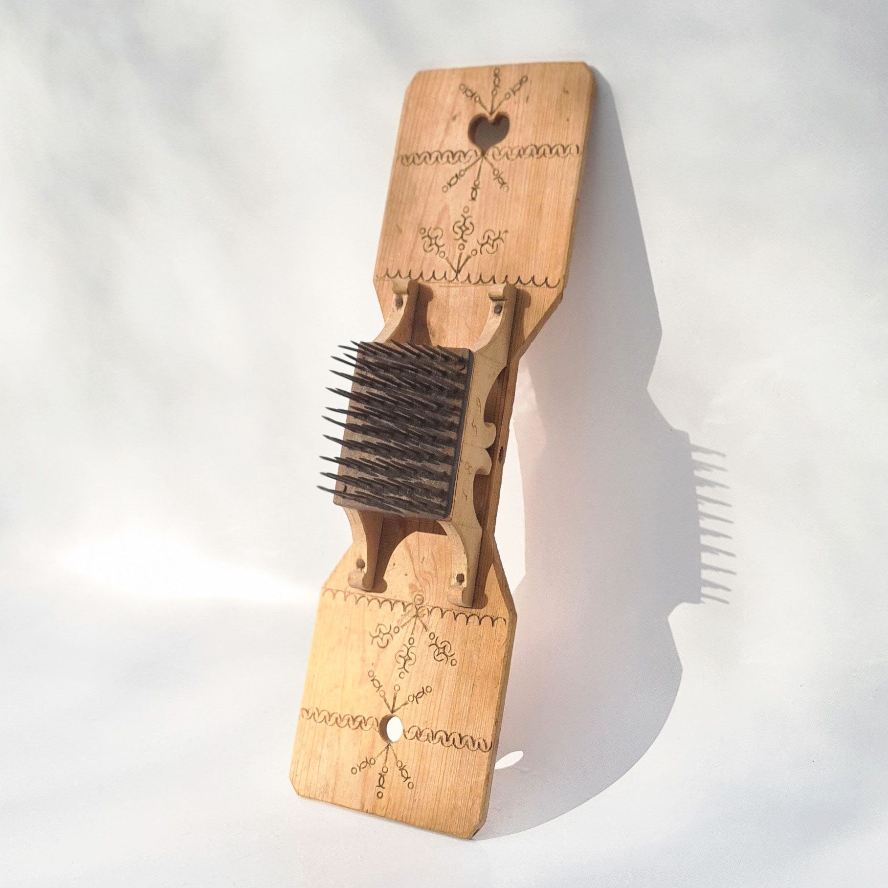 Dated 1859 Wooden Flax Hackle Norwegian Folkart Hemp Hetchel Old Tools ...