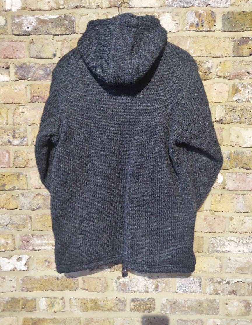 Hand Knitted Natural Woolen Fleece Lined Hooded Winter Autumn - Etsy UK