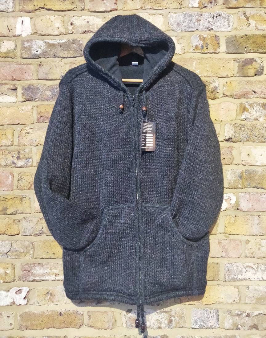 Hand Knitted Natural Woolen Fleece Lined Hooded Winter Autumn - Etsy UK