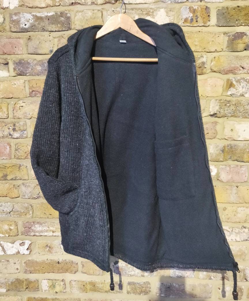 Hand Knitted Natural Woolen Fleece Lined Hooded Winter Autumn - Etsy UK
