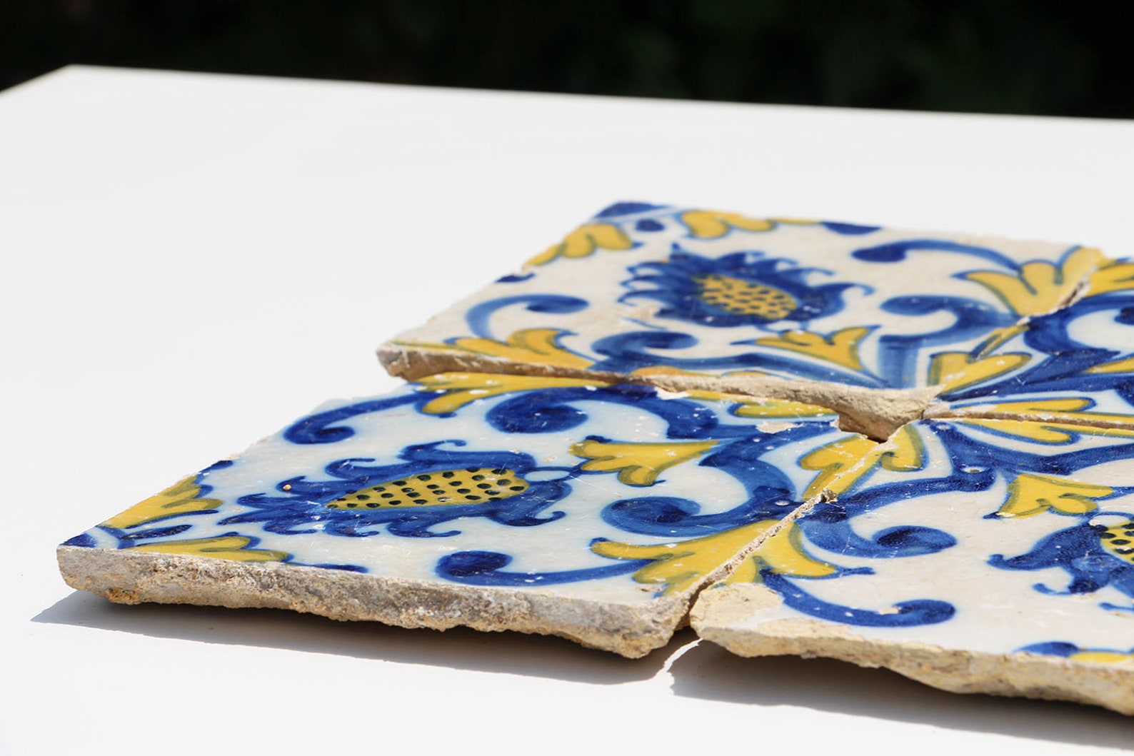Set of 4 Cob of Corn Tiles, 17th Century, Portuguese Baroque, Tin ...