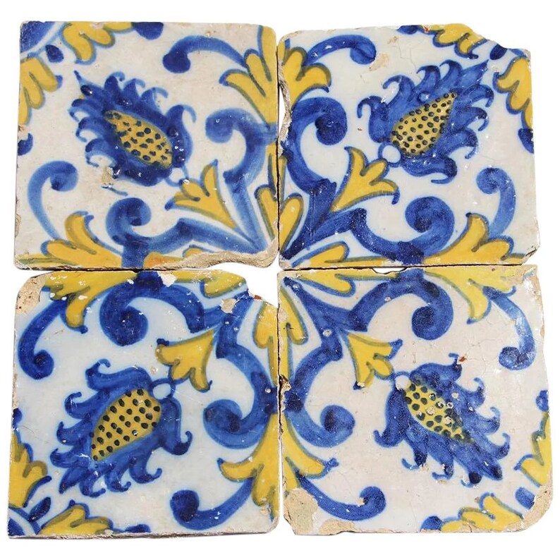 Set of 4 Cob of Corn Tiles, 17th Century, Portuguese Baroque, Tin ...