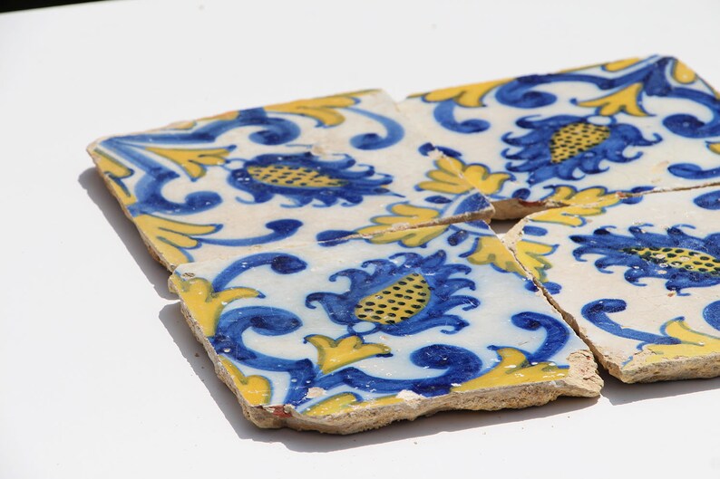 Set of 4 Cob of Corn Tiles, 17th Century, Portuguese Baroque, Tin ...