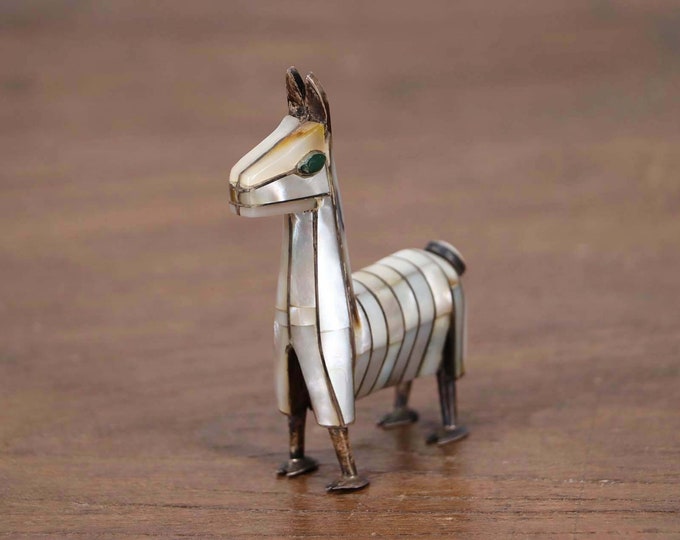 Peruvian Solid 950 Sterling Silver Natural Multi Stone Inlay Llama ...