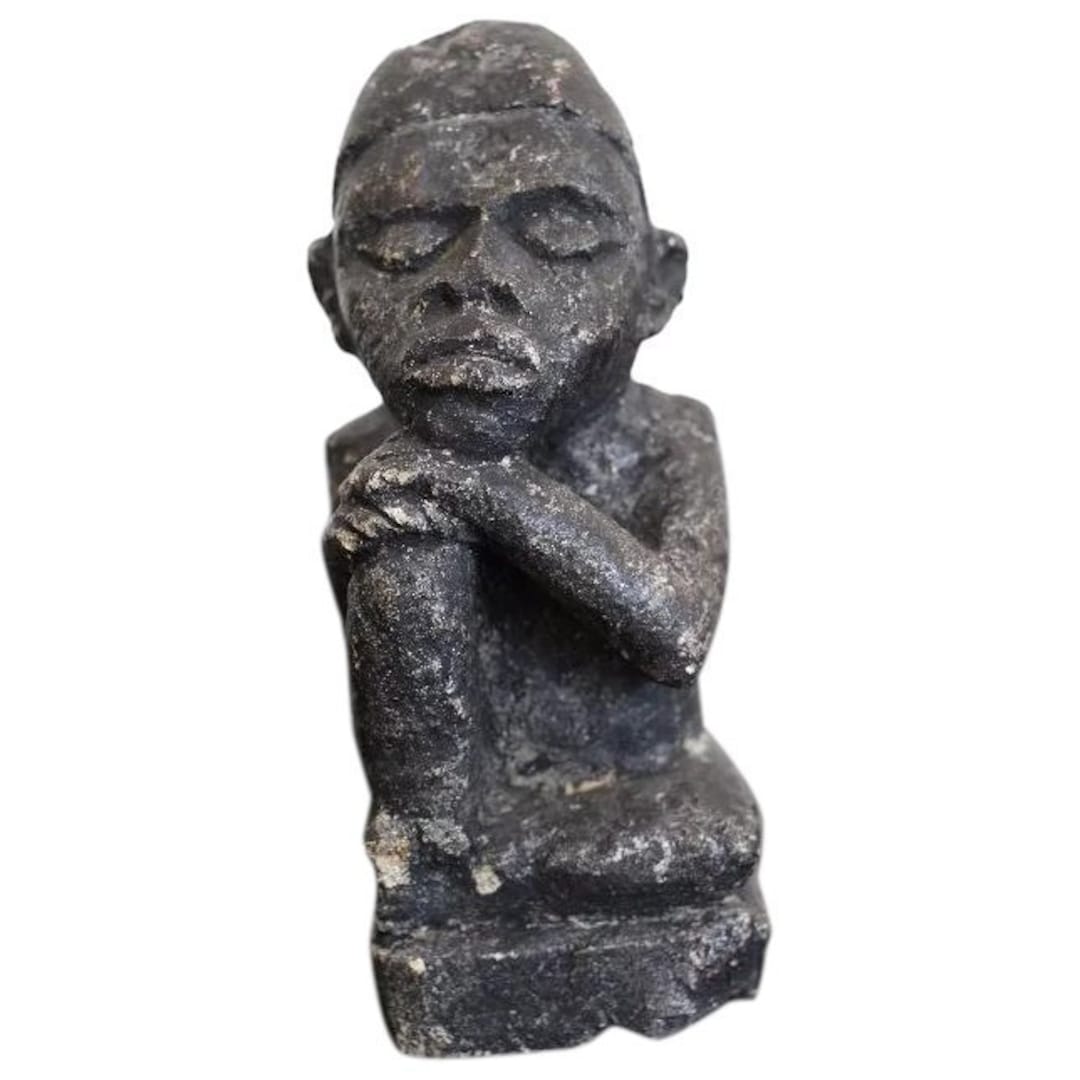 The Thinker Statue, Carved Stone Figurine, African Tribal Art - Etsy