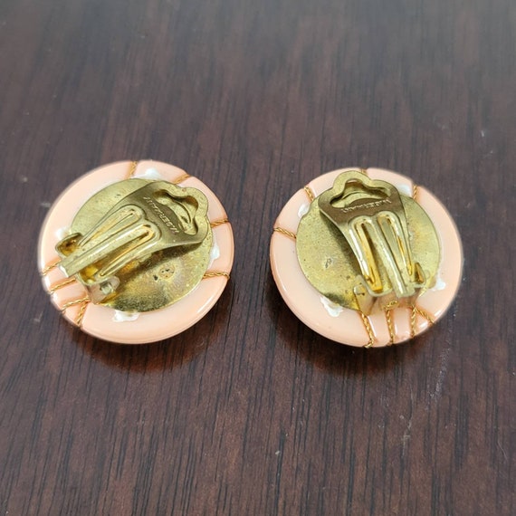 Vintage Peach and Gold Button Clip On Earrings 1950's… - Gem