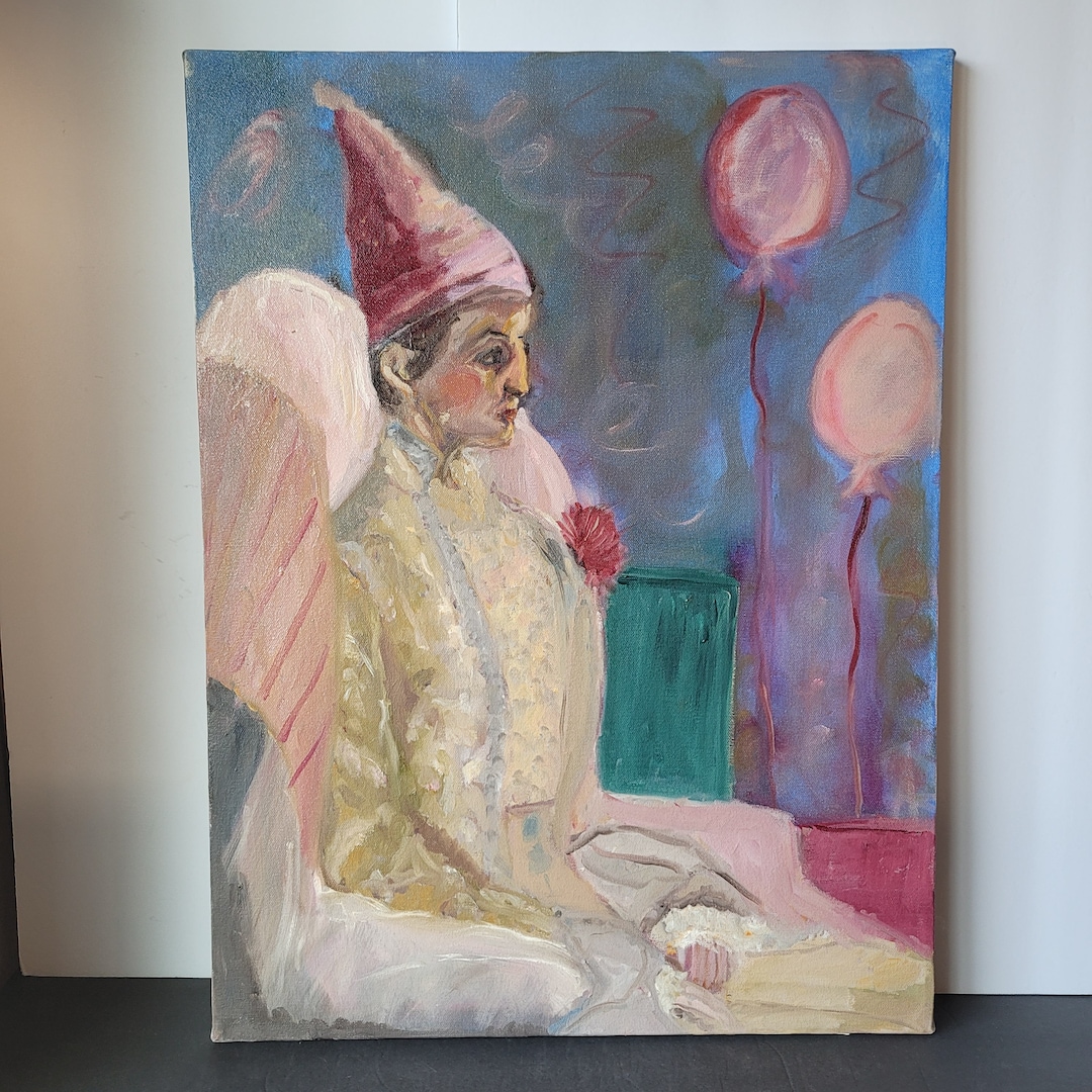 Vintage send in the Clown Expressionist Portrait Oil Painting on Canvas ...