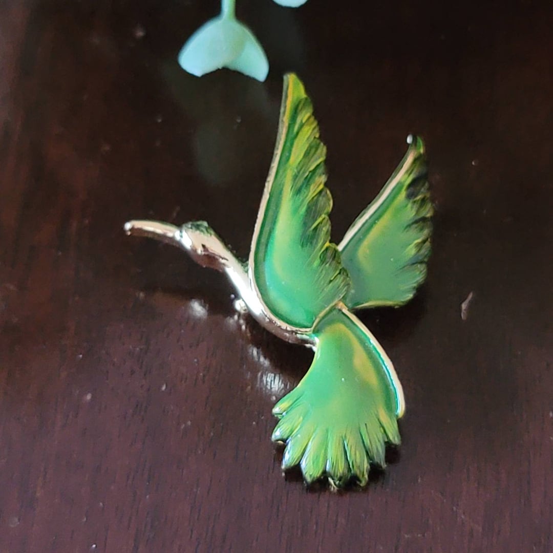 Vintage Gerry's Green Enamel Hummingbird Brooch Bird Gold Tone 1980's ...
