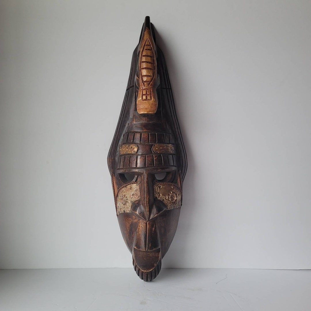 Vintage Hand Carved Wood African Crocodile Protection Tribal Mask Made ...