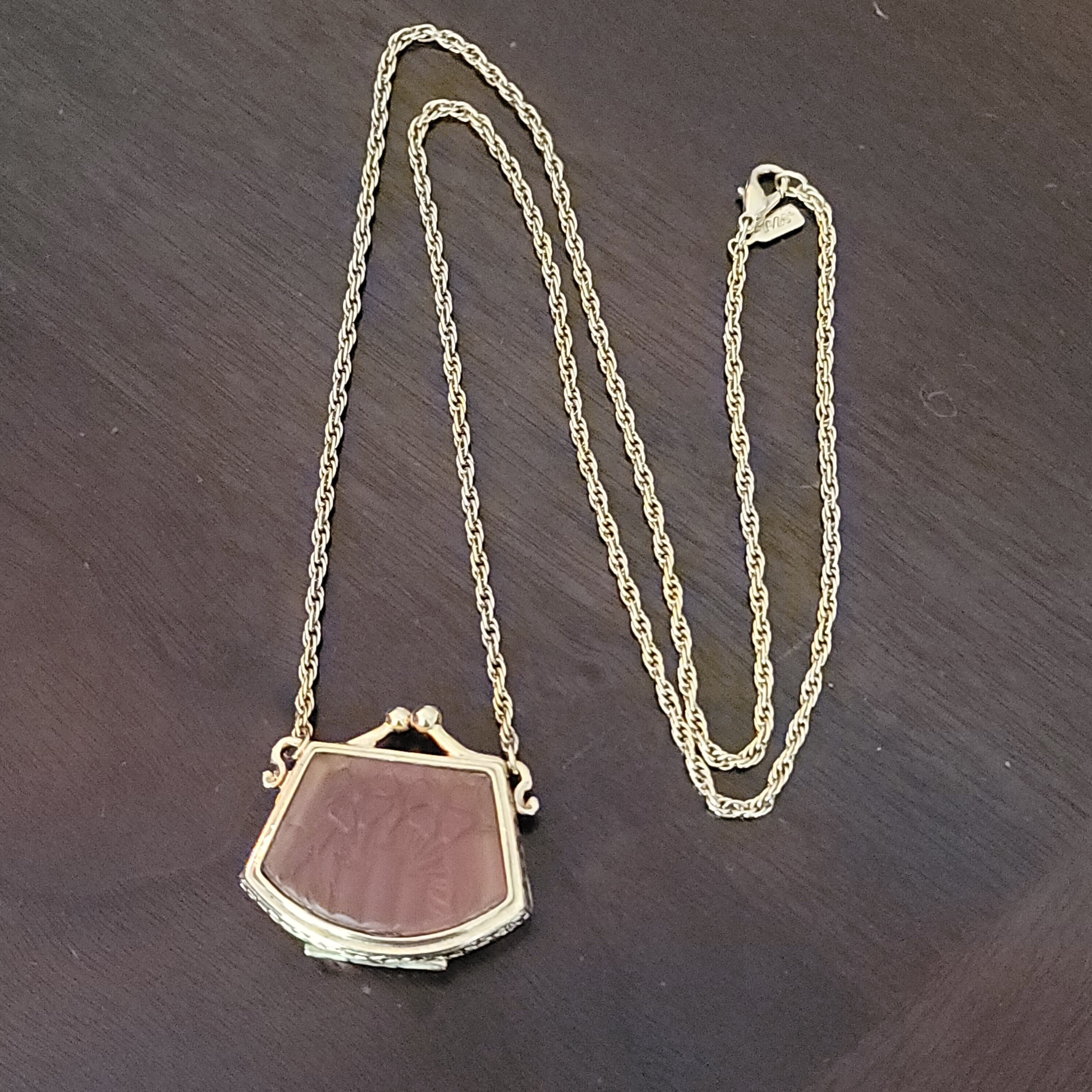 Vintage 1928 Brand Pink Etched Glass Purse Locket Necklace - Etsy